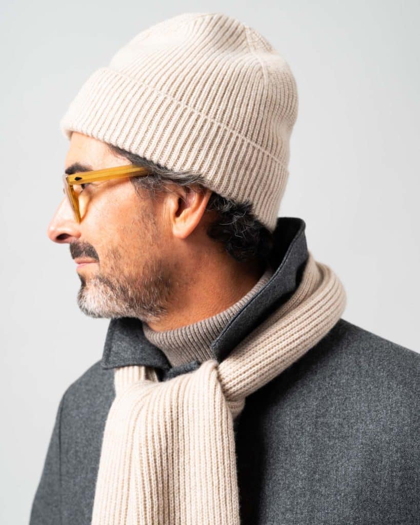 Custom tailored Beanie beige pure cashmere Blugiallo