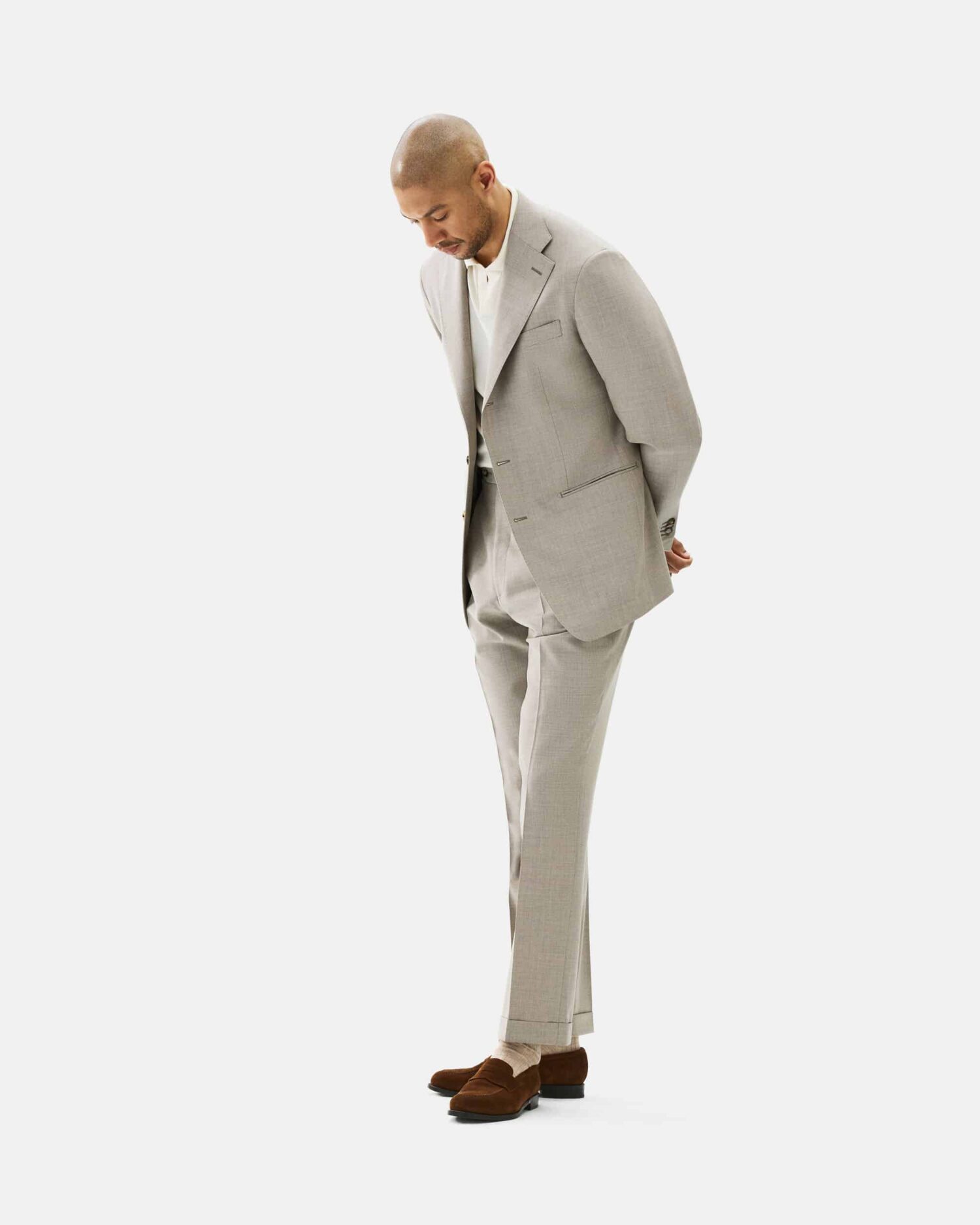 Custom tailored Custom Made Suit Greige structured Panama wool