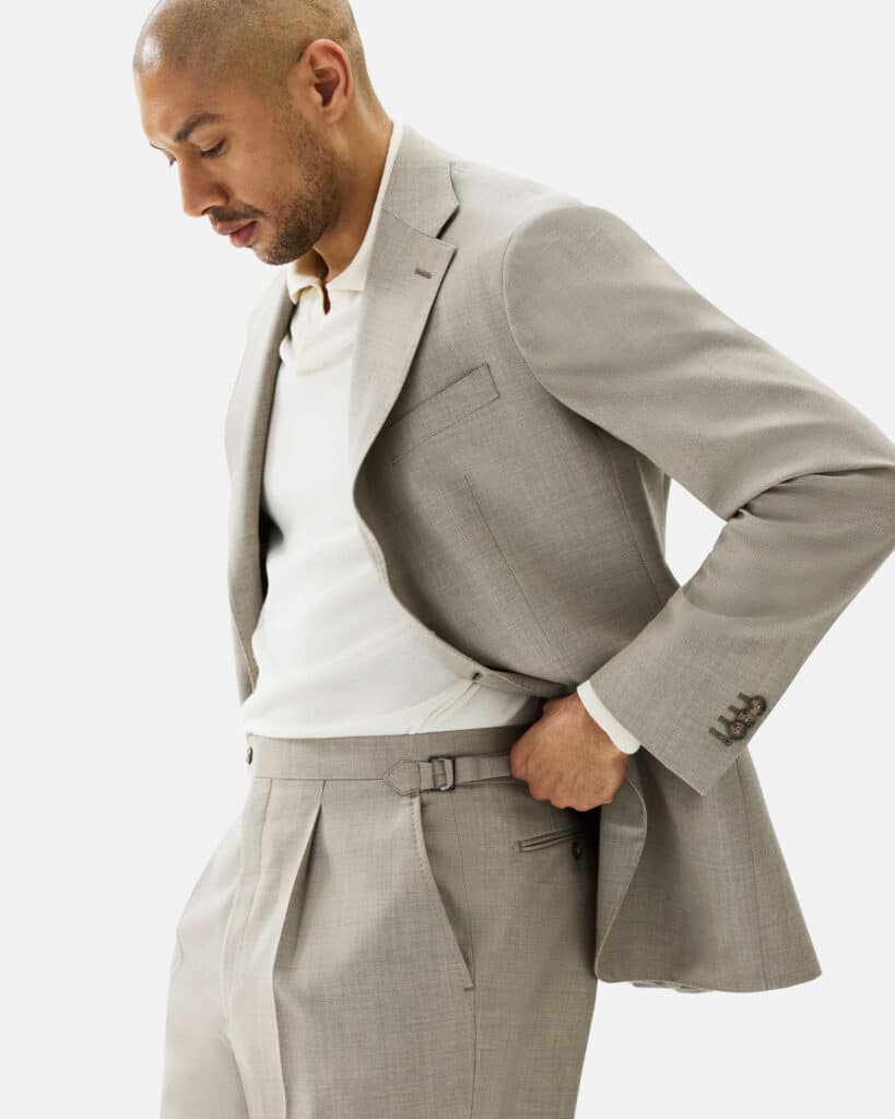 Custom tailored Custom Made Suit Greige structured Panama wool